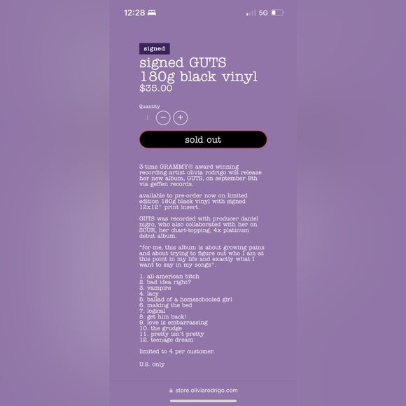 Media | Olivia Rodrigo Guts Vinyl Signed | Poshmark